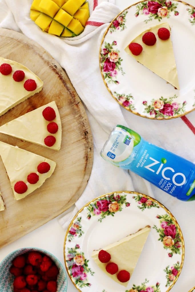 No-Bake Raw Vegan Mango Raspberry Cheesecake Recipe - Rainbow Delicious